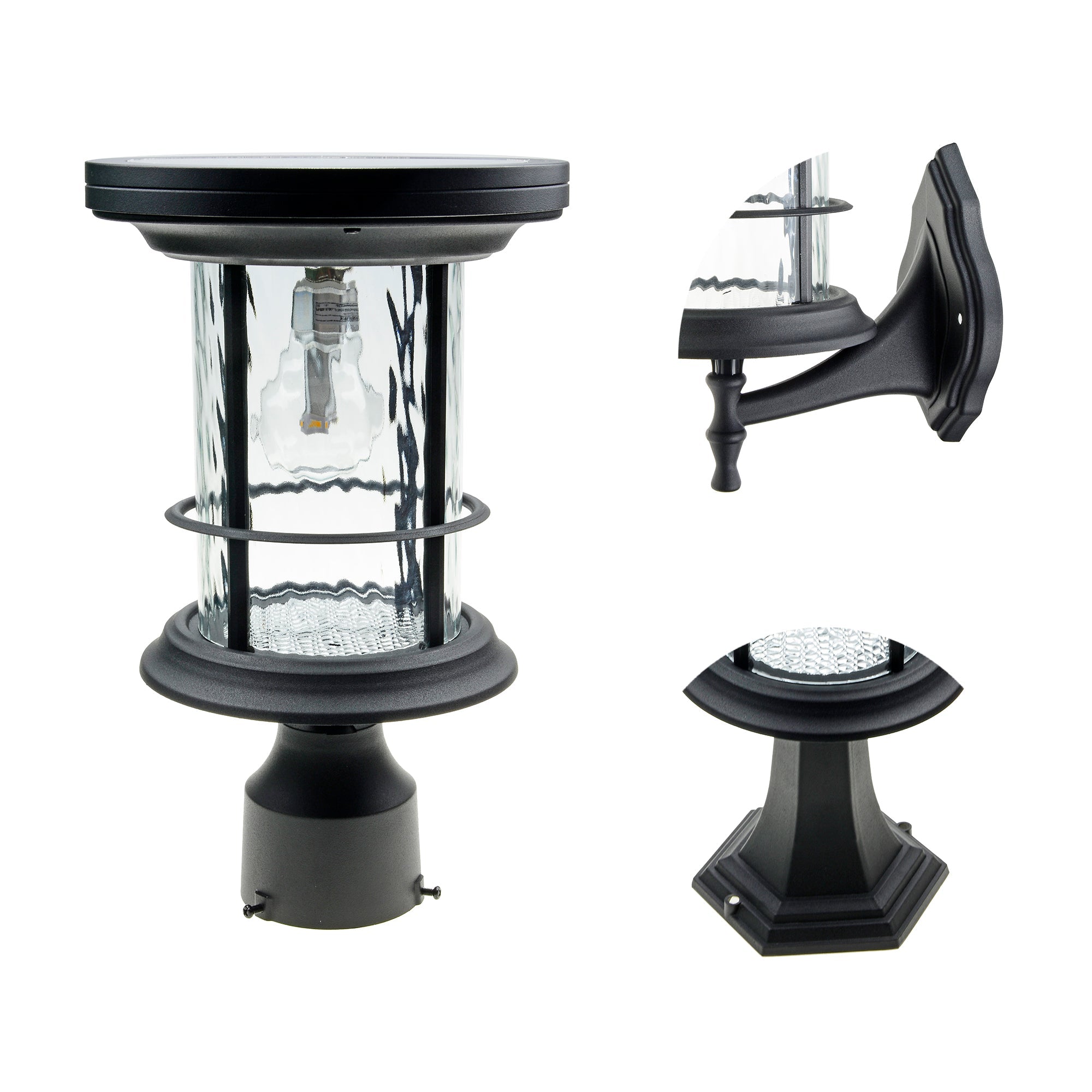 Gama Sonic Silo Black Solar Light With GS Solar Light Bulb - Wall/Pier – Lamps Depot