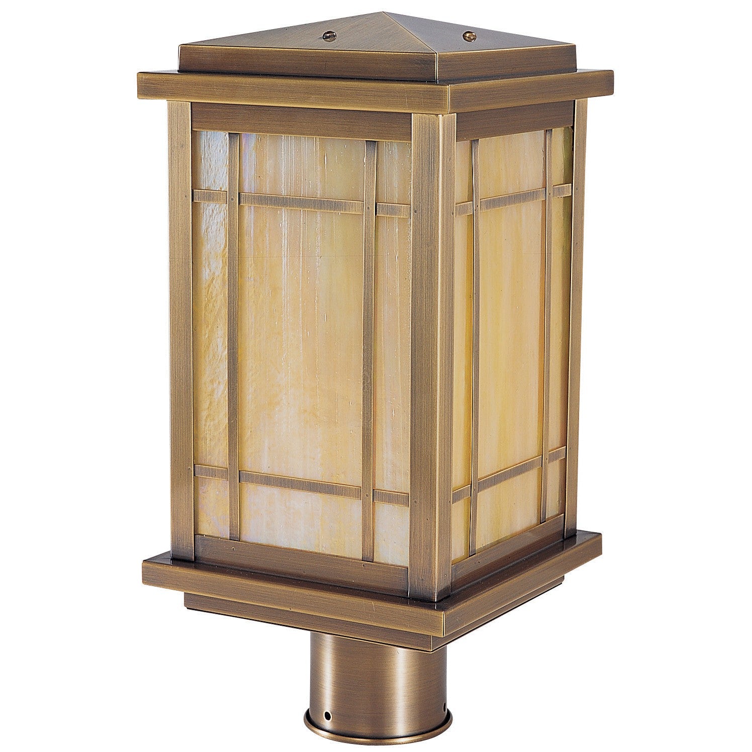 Arroyo Craftsman Avenue 8" x 13" Pewter Post Mount With Amber Mica Gla ...