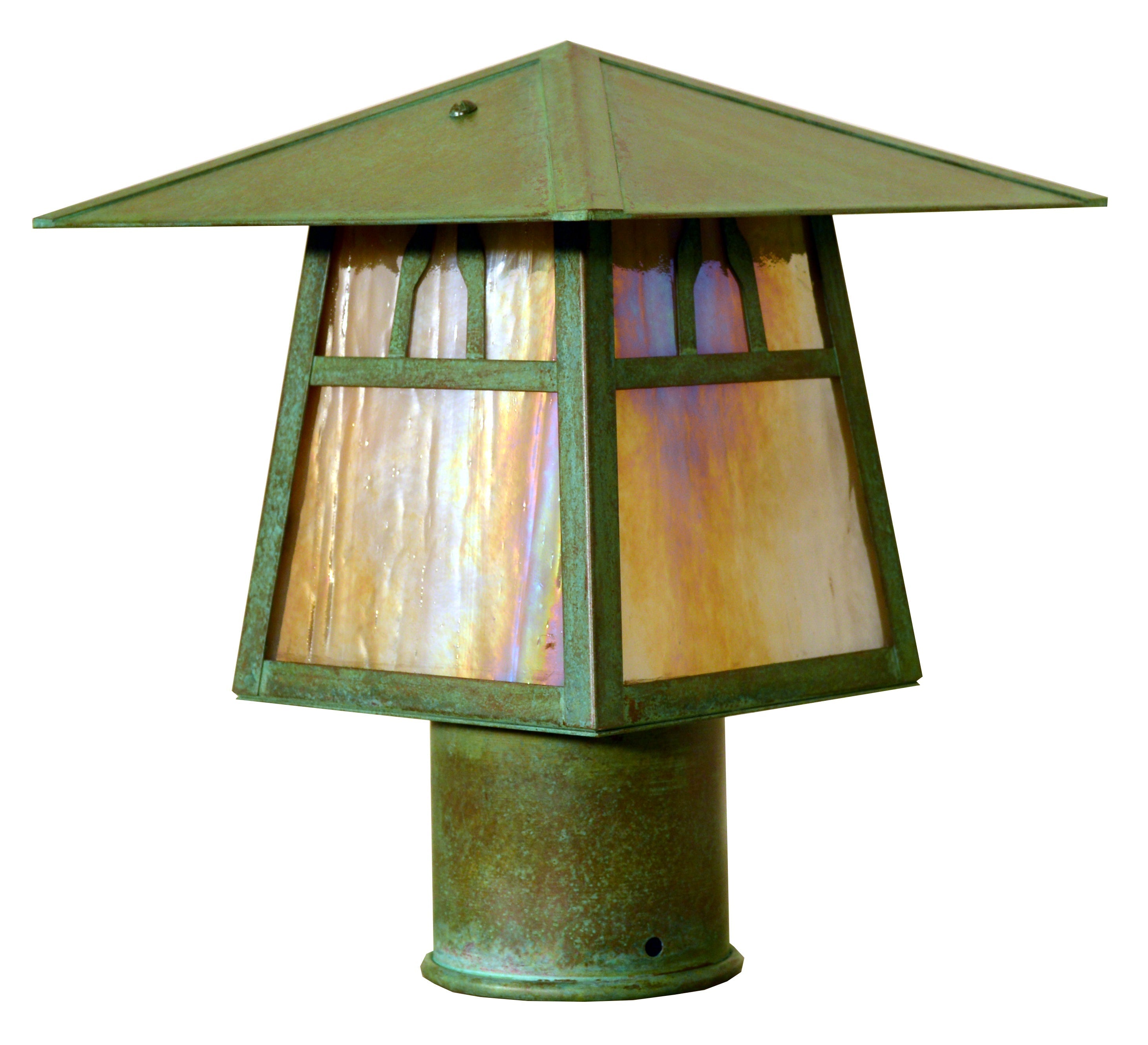 Arroyo Craftsman Carmel 8" Raw Copper Post Mount With White Opalescent ...