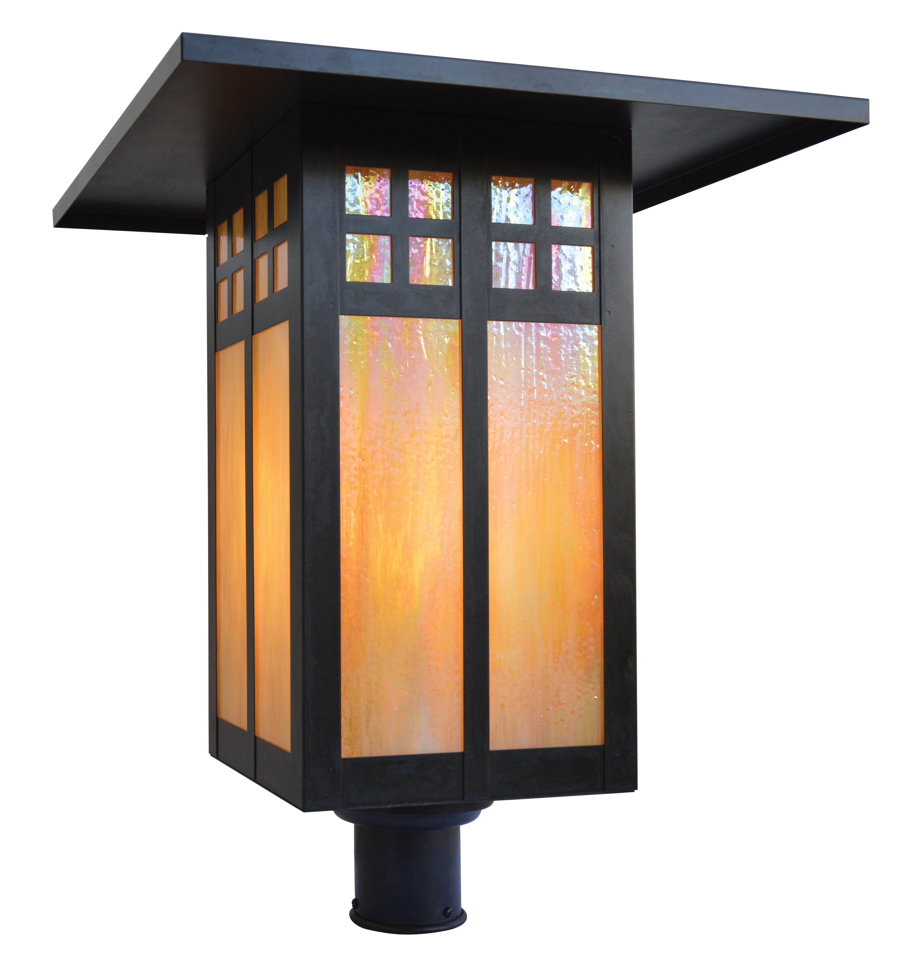 Arroyo Craftsman Glasgow 18" Antique Copper Post Mount With Blue and W ...
