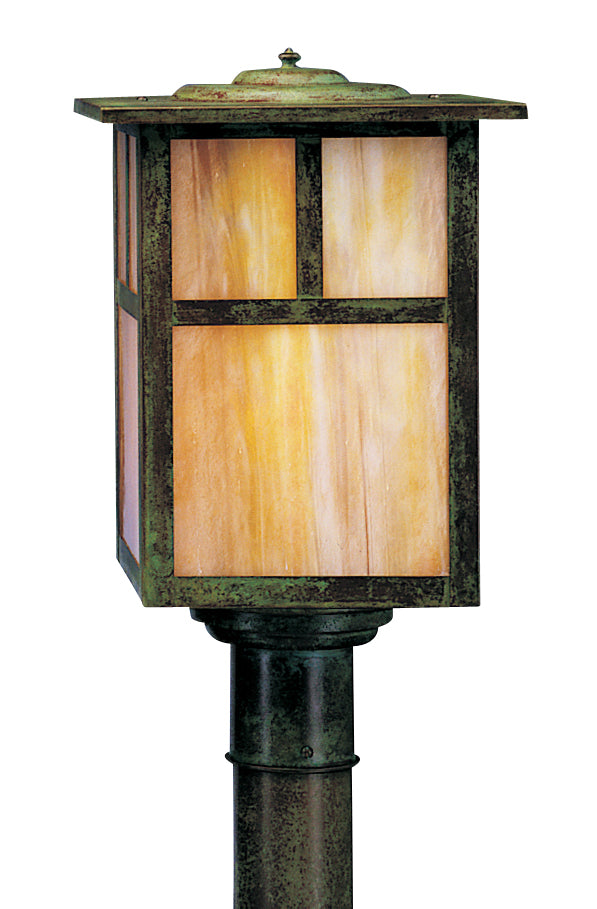 Arroyo Craftsman Mission 10" Pewter Post Mount With Amber Mica Glass ...