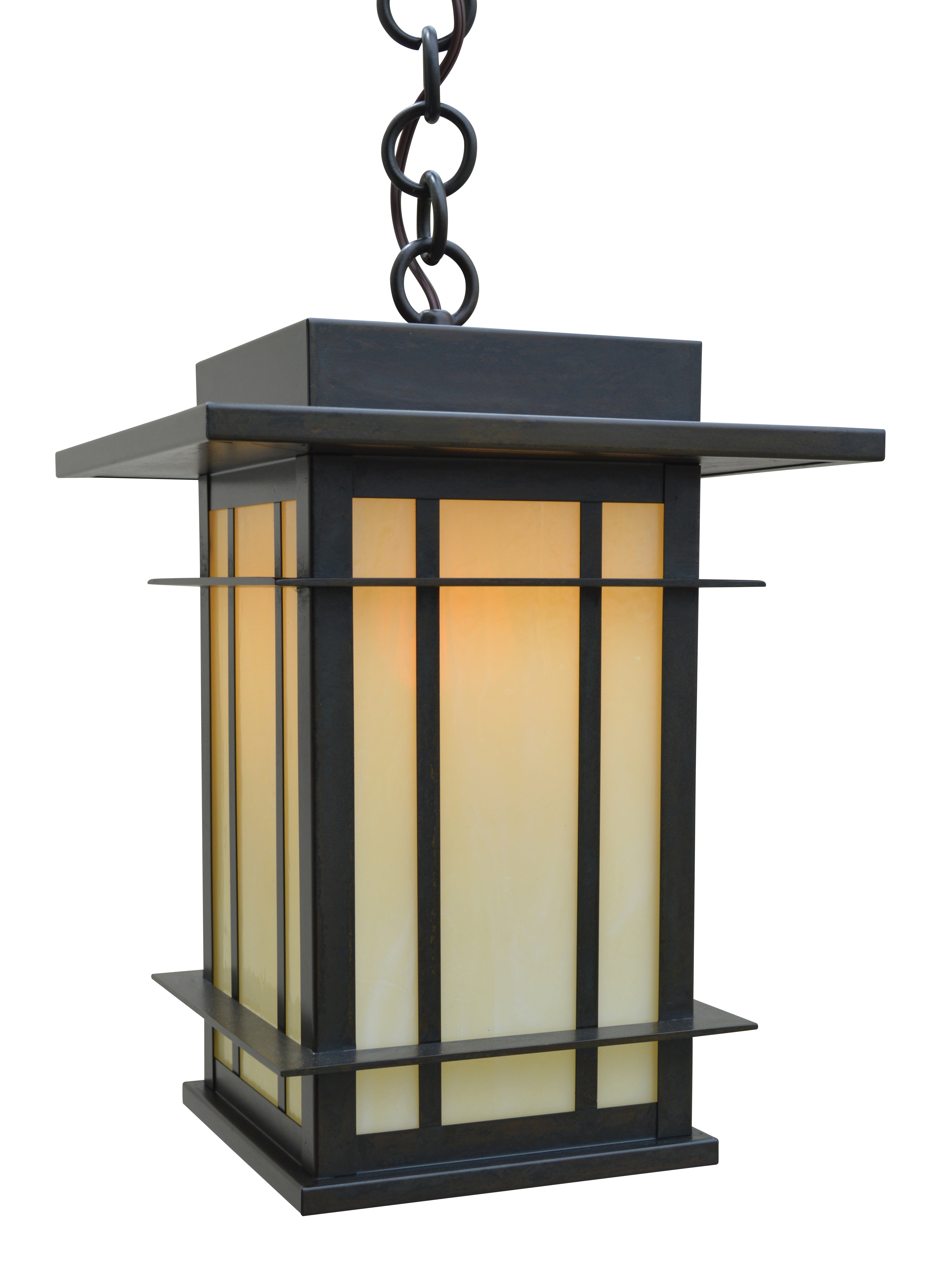 Arroyo Craftsman Oak Park 11" Antique Brass Pendant Lighting With Ambe ...