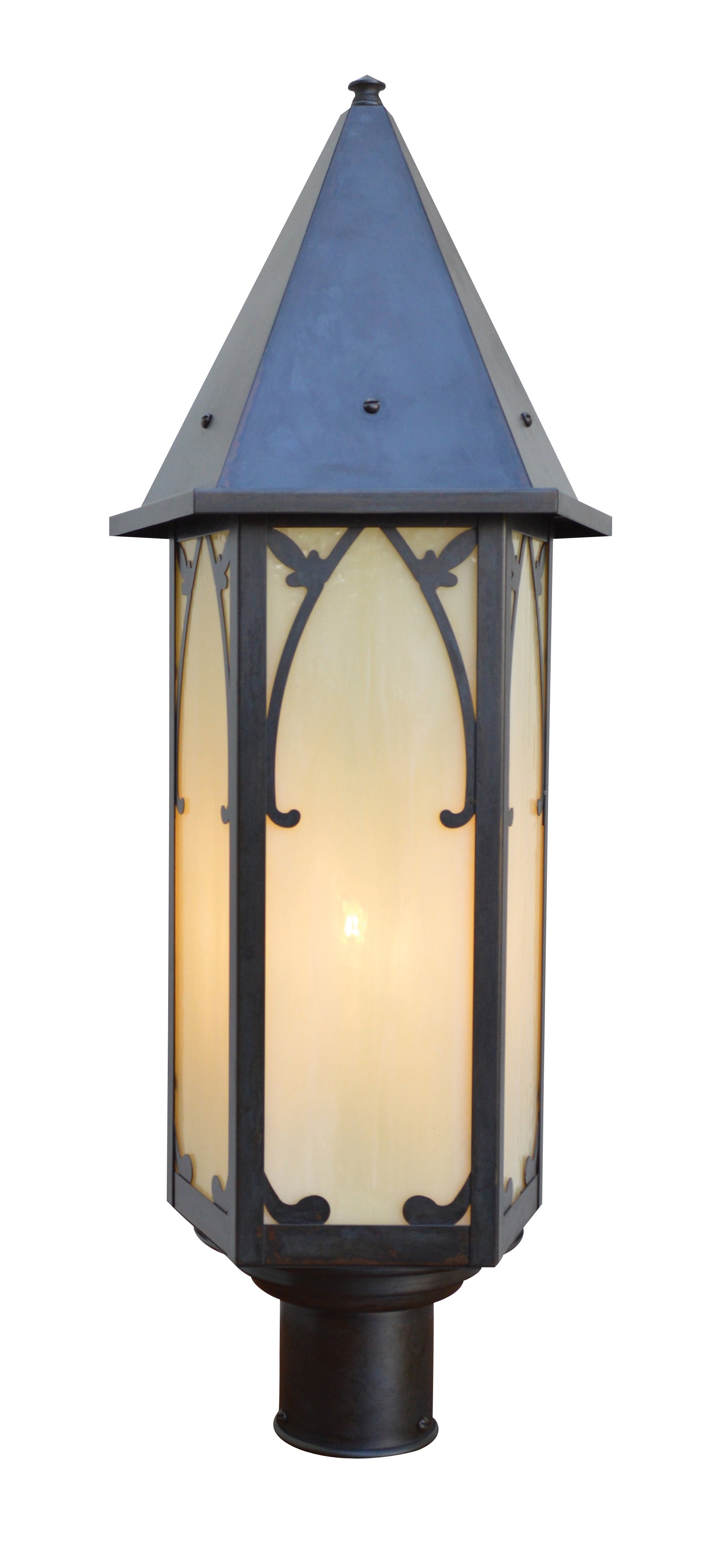 Arroyo Craftsman Saint George 10" Bronze Post Mount With Tan Glass ...