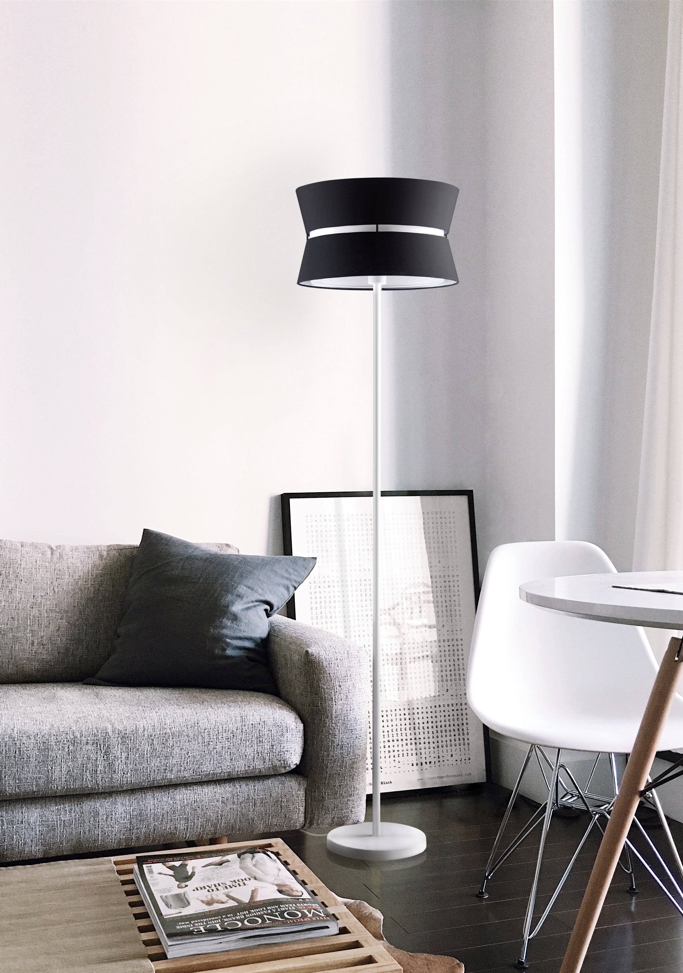 Bromi Design Verdi 16" Black & White Floor Lamp With Fabric Shade ...
