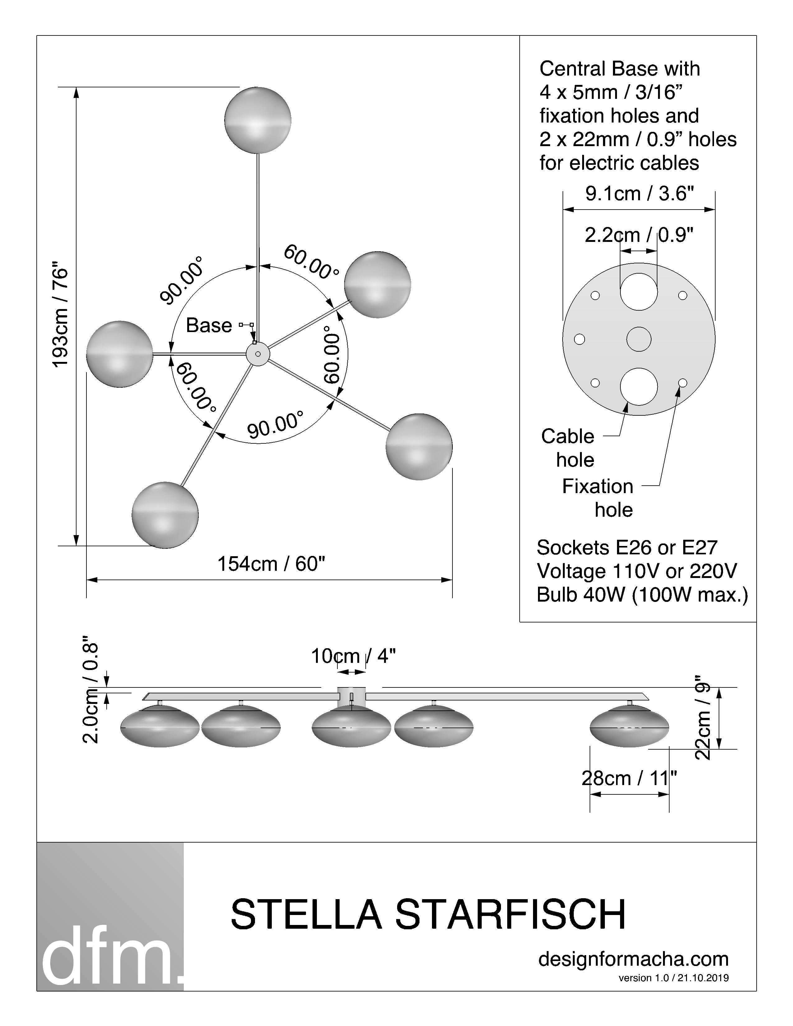 Design for Macha Stella Starfish Ceiling or Wall-Mounted Blackened Fiv ...