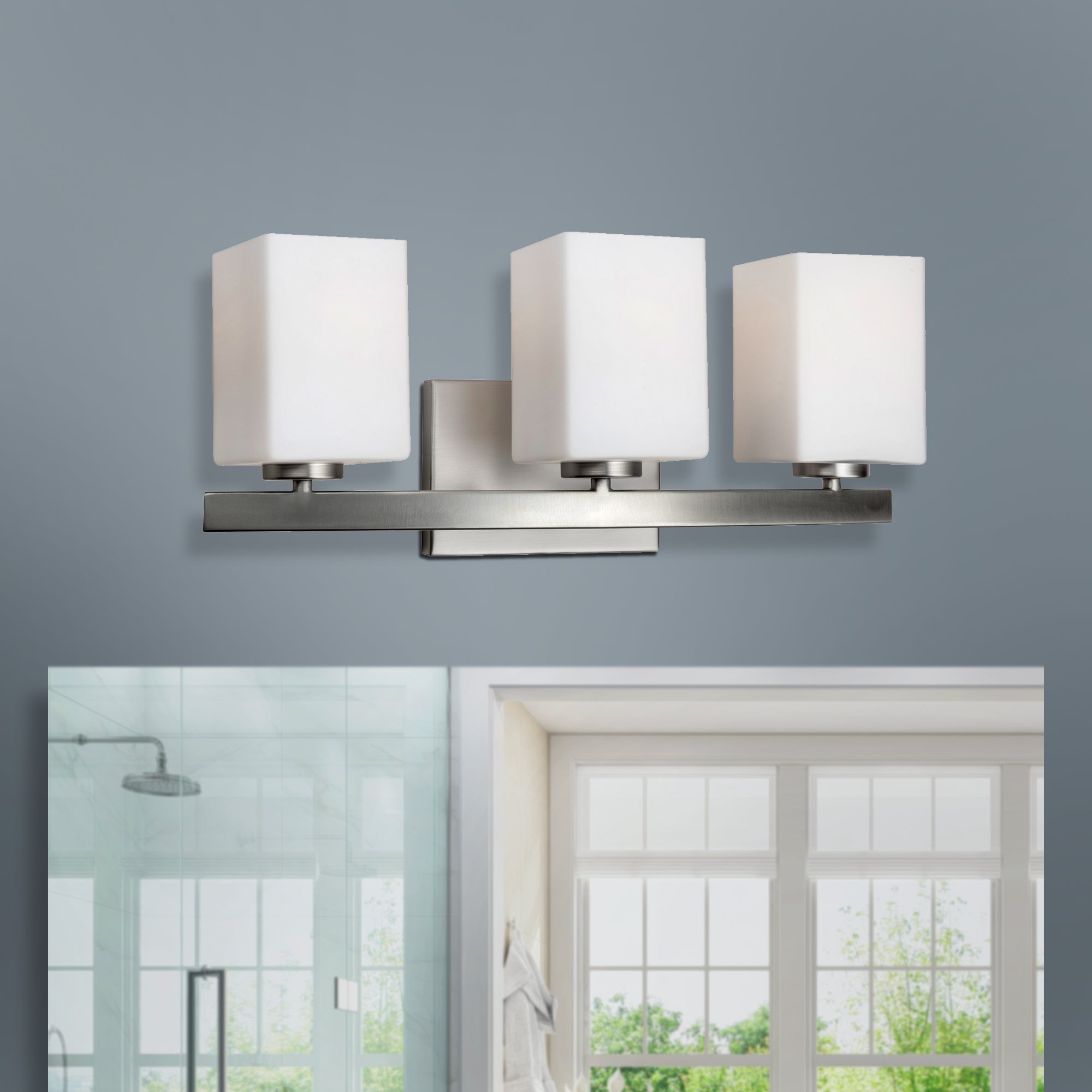 Forte Lighting Isa 19" 3-Light Steel Brushed Nickel Bath Bar With Sati ...