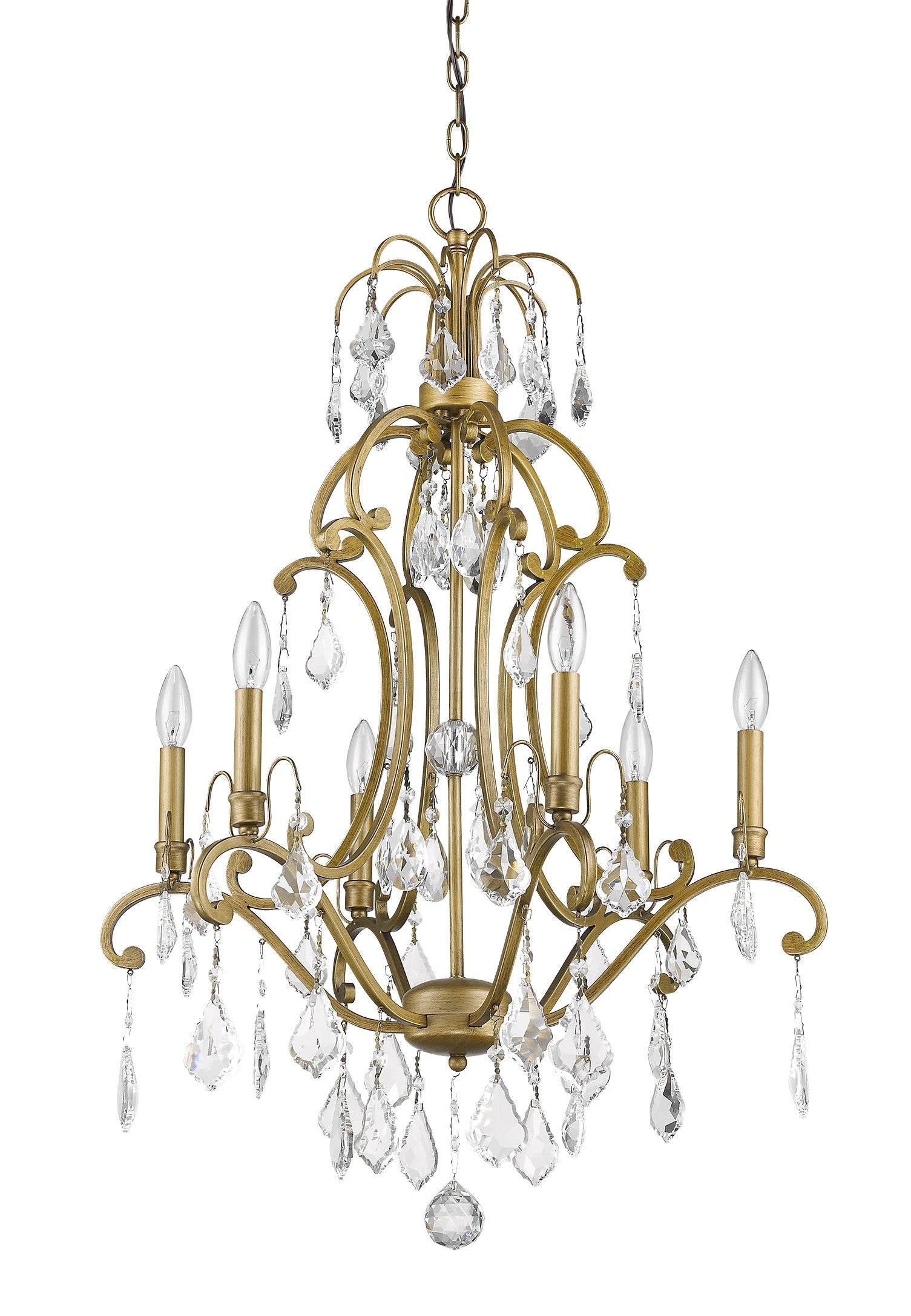 HomeRoots Claire 6-Light Chandelier With Crystal Accents and Antique G ...