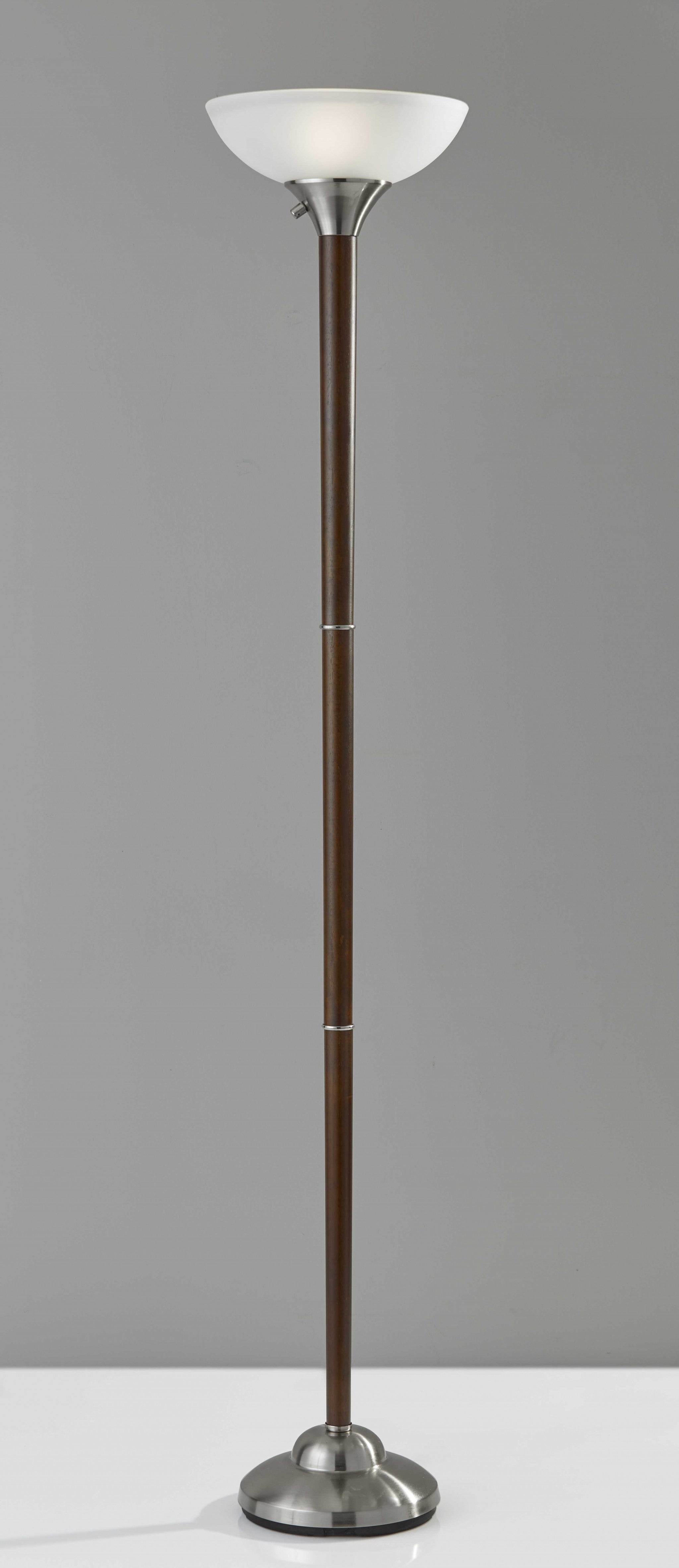 HomeRoots Deco Metal Torchiere In Walnut Wood And Satin Steel Finish ...