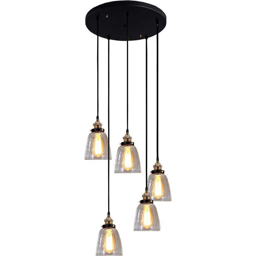 HomeRoots Lori 5-Light Adjustable Cord Edison Lamp With Bulbs In Black ...