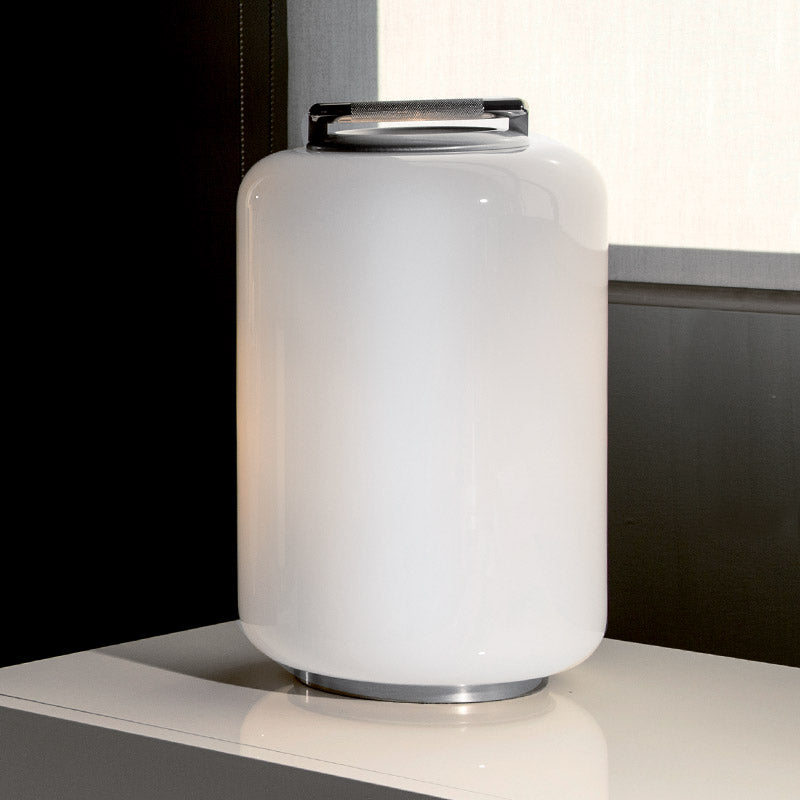 Mazzega 1946 Air Kan 11" x 18" Satin Nickel Table Lamp With White Glas ...