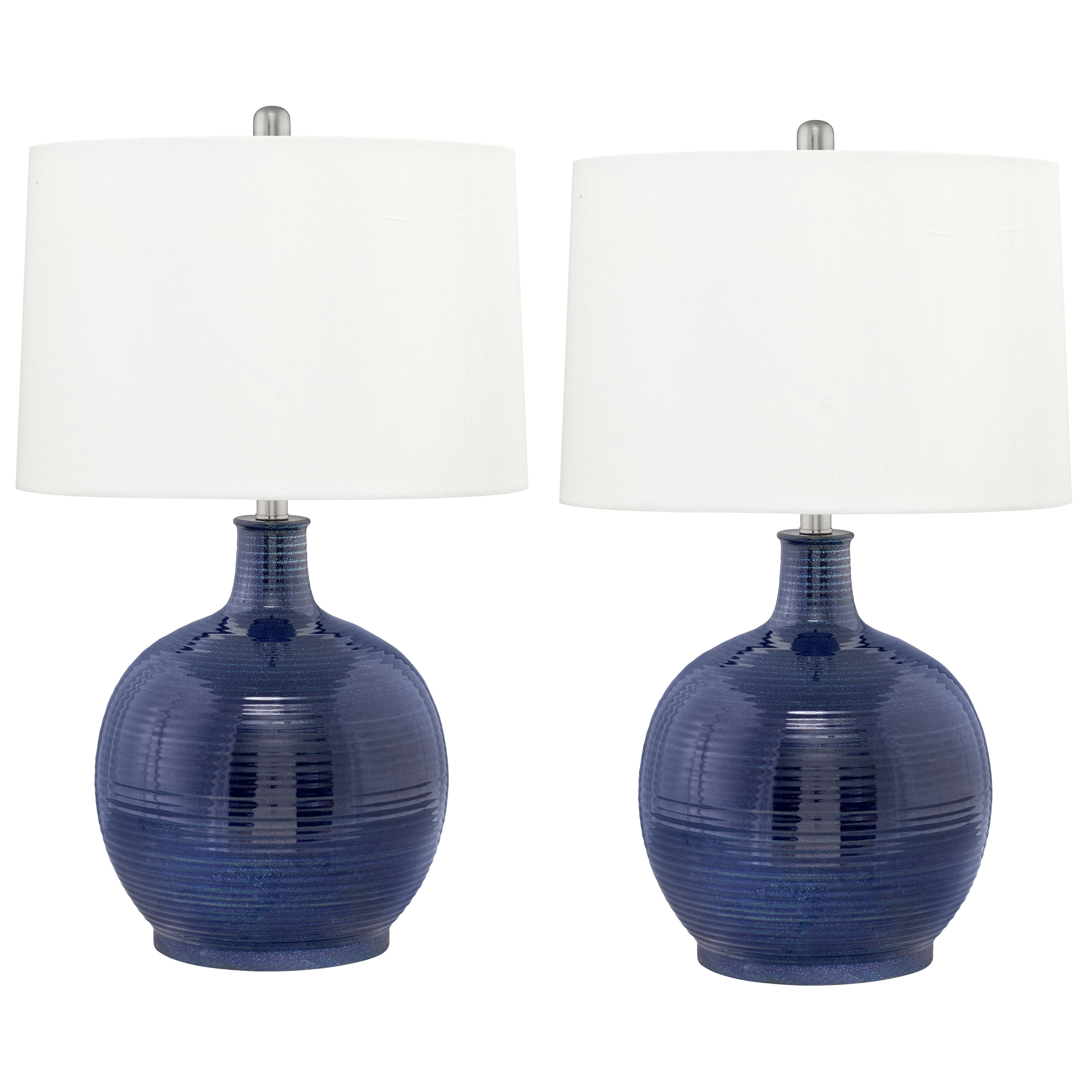 Medallion Lighting Padua 27" Admiral Blue Ceramic Table Lamp With Whit ...