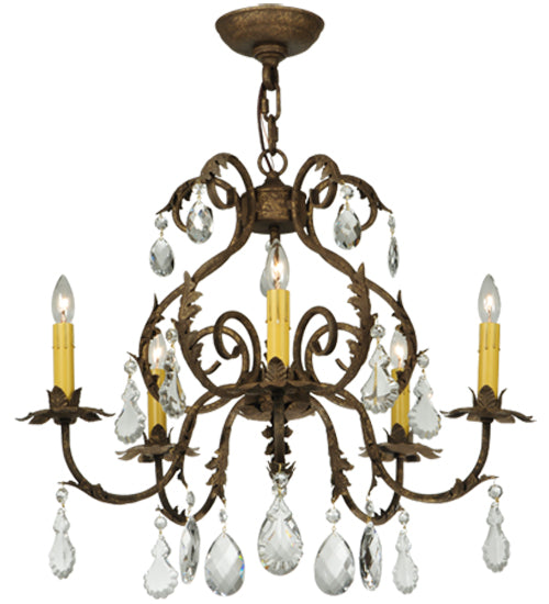 Meyda Lighting Chantilly 24" 5-Light Pompeii Gold Chandelier With Ambe ...
