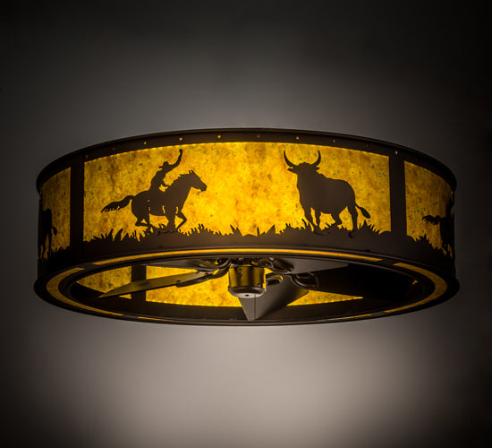 Meyda Lighting Cowboy & Steer 36" Mahogany Bronze Chandelier With Ambe ...