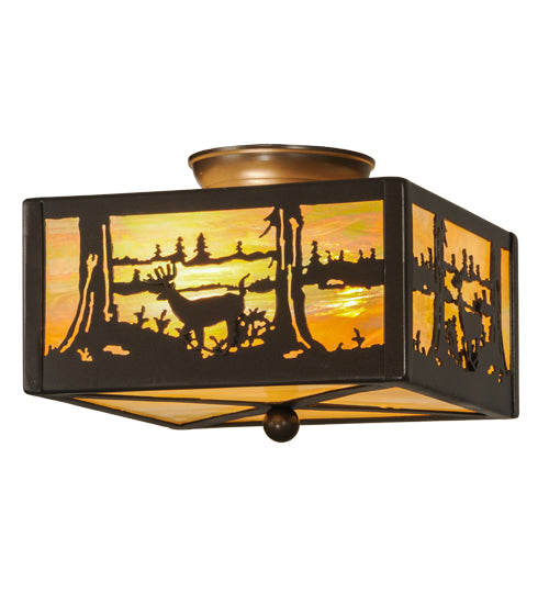 Meyda Lighting Deer at Lake 15" 2-Light Timeless Bronze Flush Mount Li ...