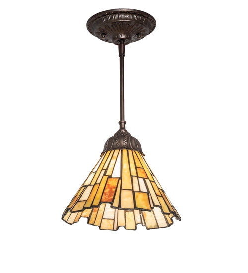 Meyda Lighting Delta 8" Mahogany Bronze Mini Pendant Light With Beige ...