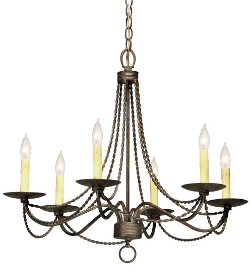 Meyda Lighting Edwin 28" 6-Light Rustic Iron Chandelier With Ivory Fau ...