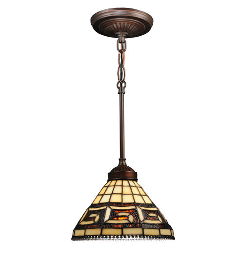 Meyda Lighting Greek Key 8" Mini Pendant Light With Amber Shade Glass ...