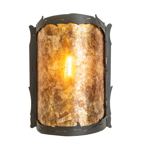 Meyda Lighting Leaf Edge 6" Wrought Iron Wall Sconce With Amber Mica S ...