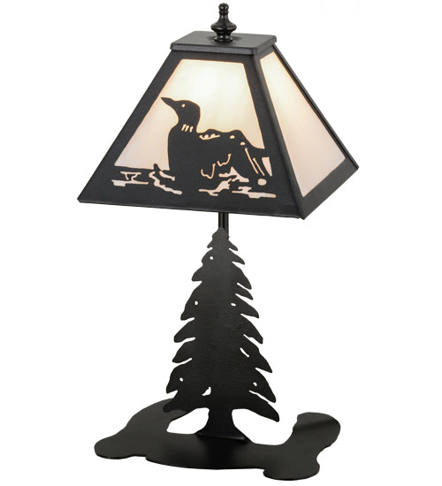 Meyda Lighting Loon 15" Textured Black Accent Table Lamp With Whitesto ...