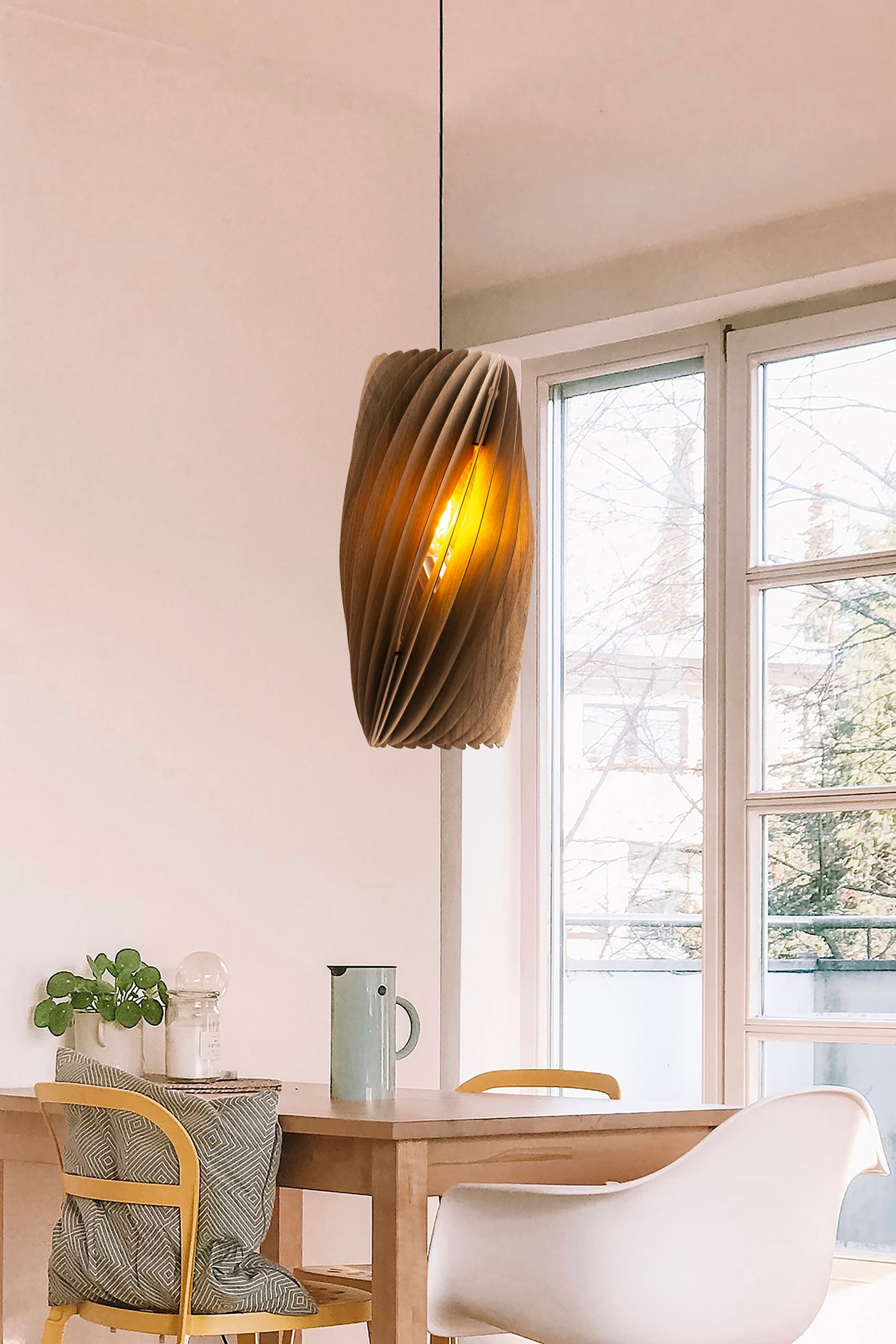 Ore International 20"H Saffron Walnut Wood Hardwired Pendant Light ...