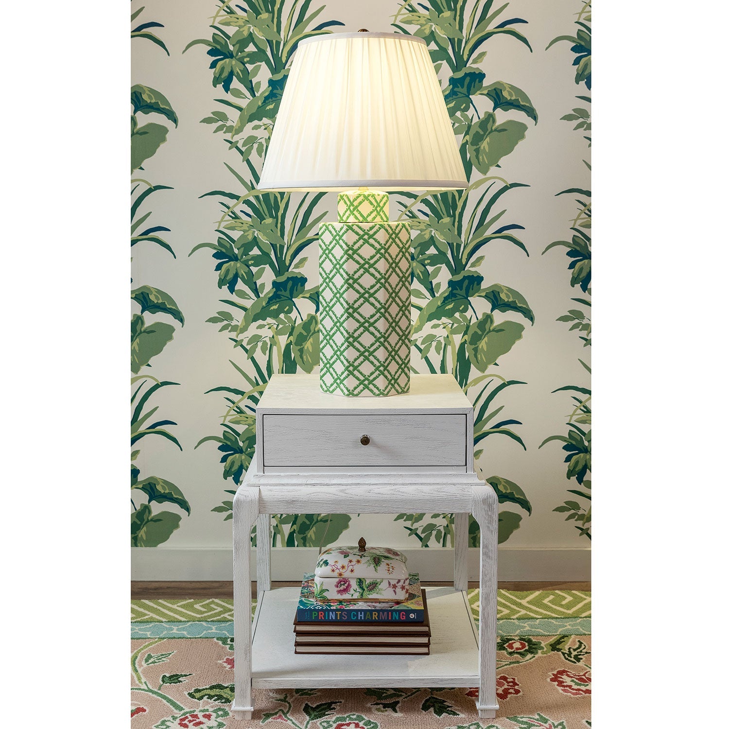 Port 68 Bamboo Trellis Hex Table Lamp with White Round Softback Shade ...