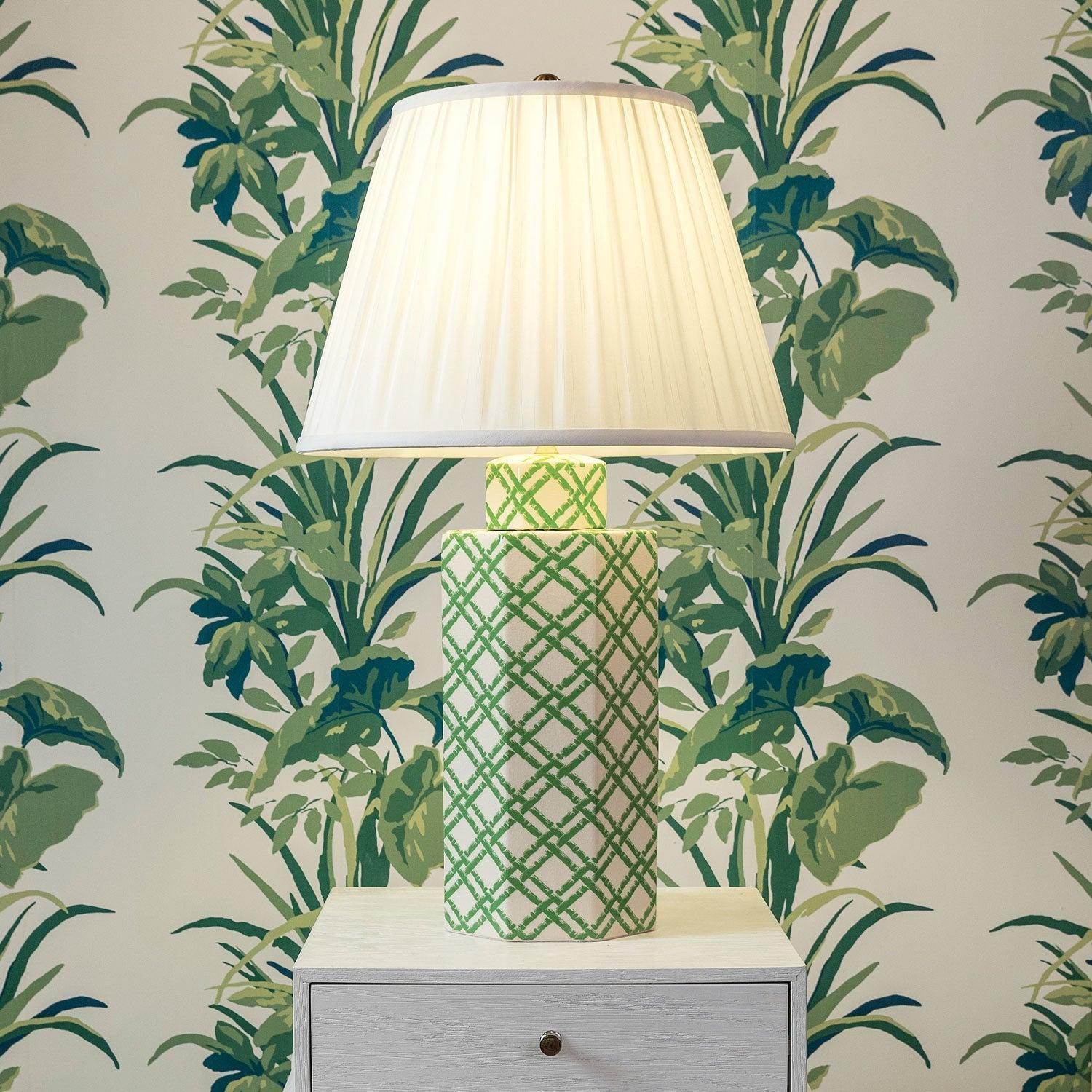 Port 68 Bamboo Trellis Hex Table Lamp with White Round Softback Shade ...