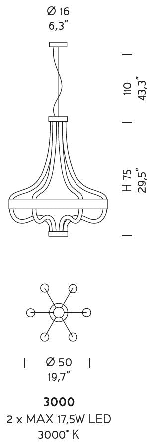 Sylcom Festa 3000-OS-GRY Grey Suspension in Brushed Gold Metal Finish ...