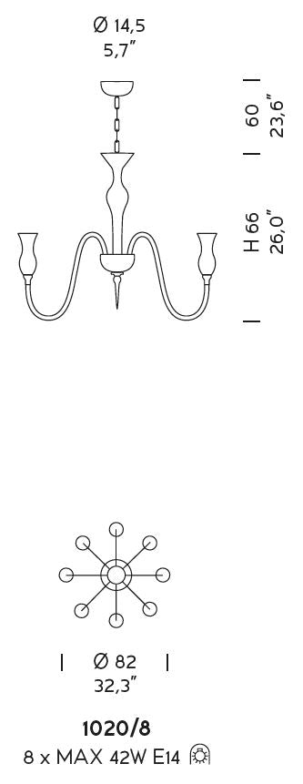 Sylcom Teodato 1020/8-K-D.A Amber Detailing Chandelier in Polished Chr – Lamps Depot
