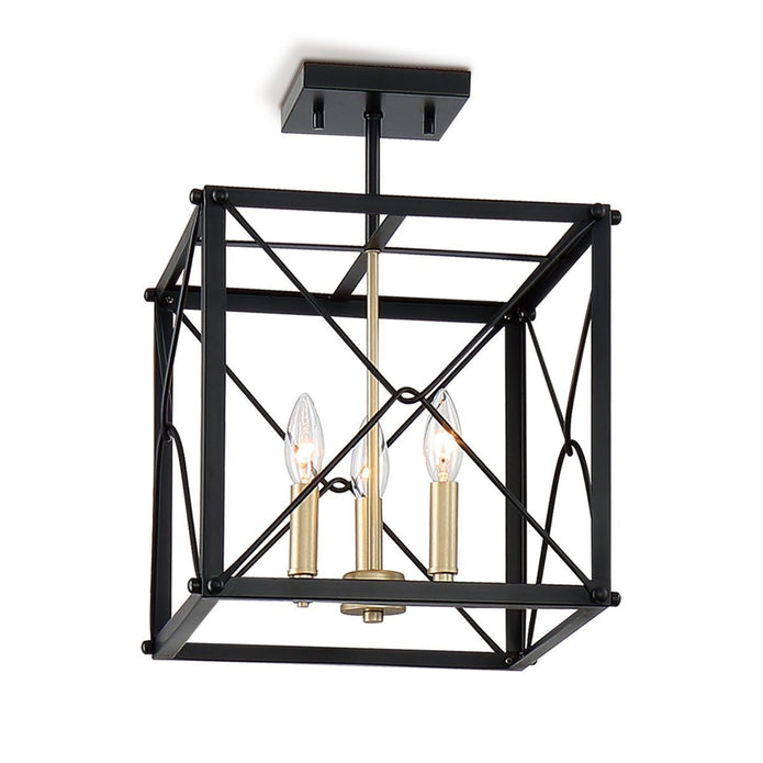 Vanity Art 13" 3-Light LED Compatible Black Square Metal Pendant Light ...