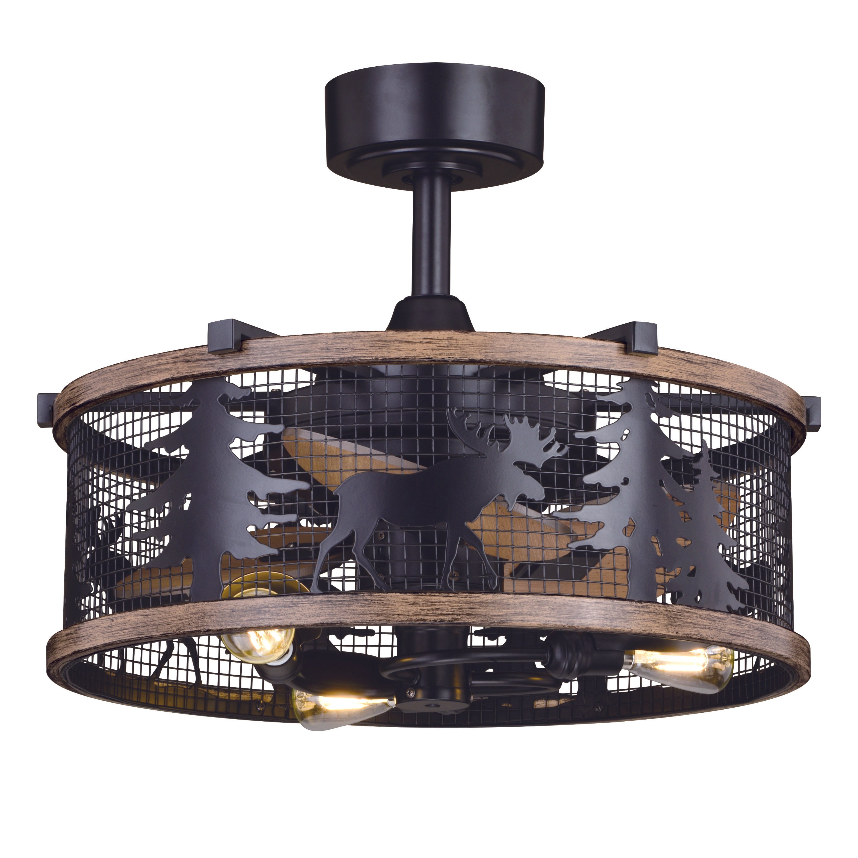 Vaxcel Kodiak Black and Burnished Teak Rustic Ceiling Fan with LED Lig ...
