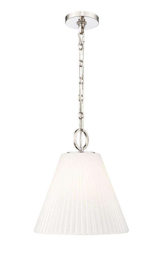 Z-Lite Alaric 14" 1-Light Polished Nickel Pendant Light With White Gla ...