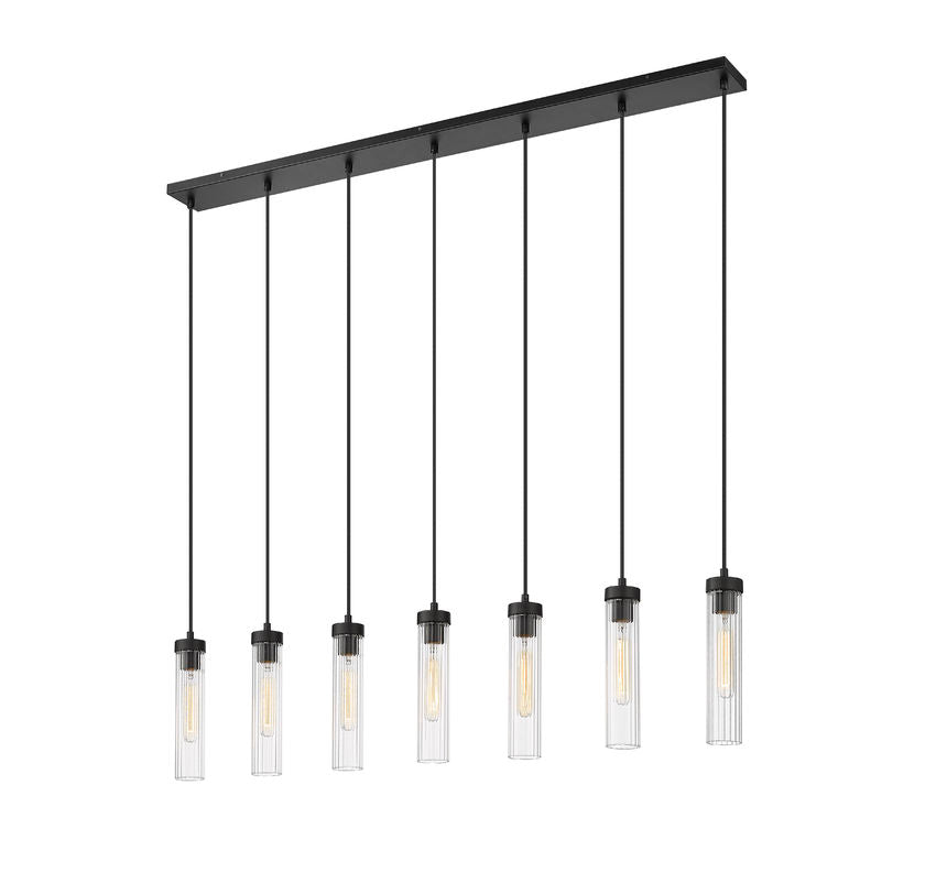 Z-Lite Beau 54" 7-Light Matte Black Steel Clear Glass Shade Linear Cha ...