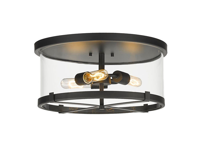 Z-Lite Callista 17" 3-Light Matte Black Flush Mount Lighting With Clea ...