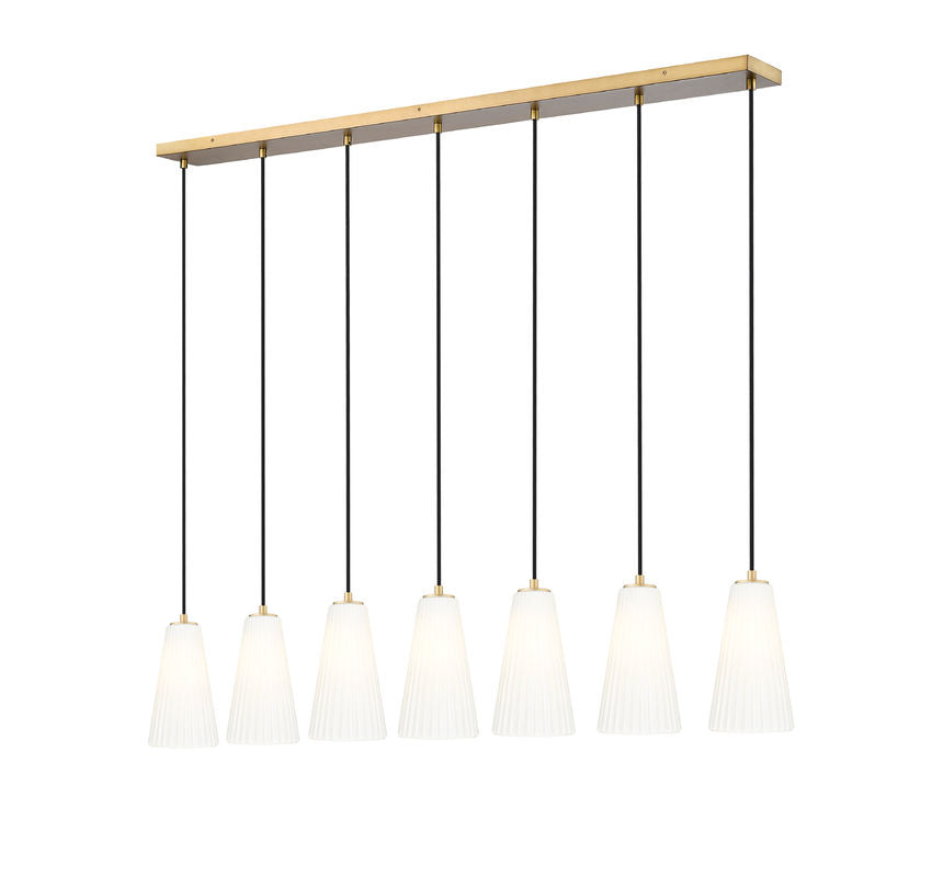 Z-Lite Farrell 6" 7-Light Modern Gold Linear Chandelier With White Gla ...