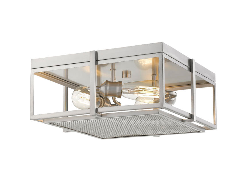 Z-Lite Halcyon 16" 3-Light Brushed Nickel Square Frame Steel Flush Mou ...