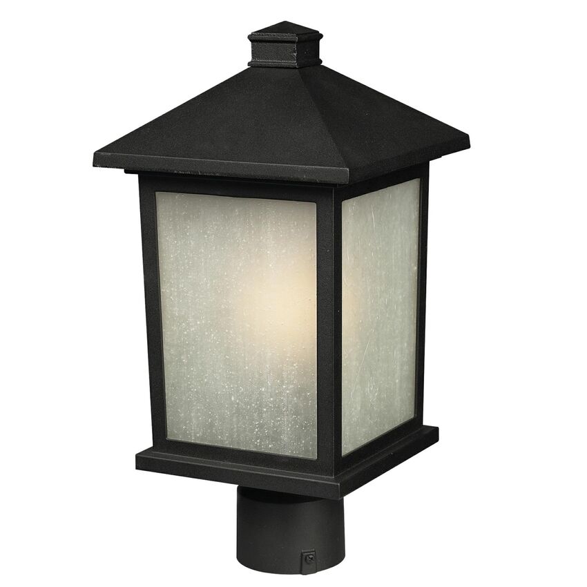 Z-Lite Holbrook 8" 1-Light Black Outdoor Post Mount Fixture With White ...