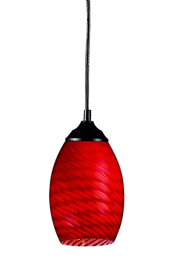 Z-Lite Jazz 5" 1-Light Sand Black Mini Pendant Light With Red Glass Sh ...
