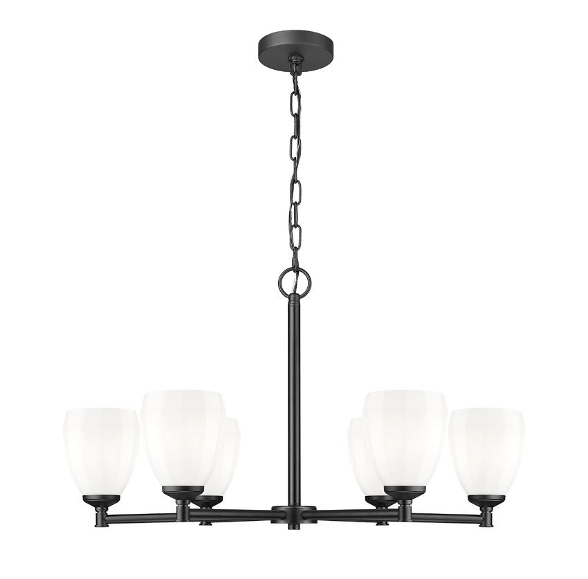 Z-Lite Oren 6-Light Medium Bulb Base Matte Black Steel Frame Matte Opa ...