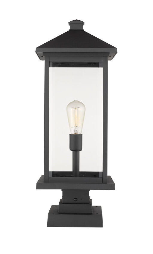 Z-Lite Portland 10" W x 25" H 1-Light Black Outdoor Pier Mounted Fixtu ...