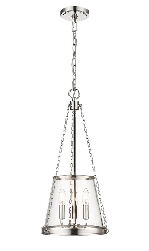 Z-Lite Prescott 12" 3-Light Polished Nickel Pendant Light With Clear G ...